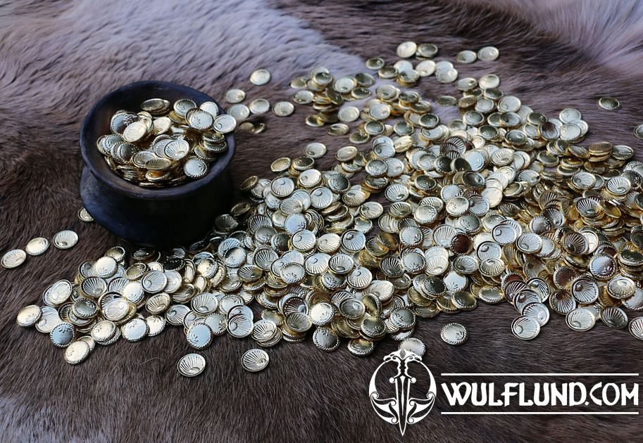 CELTIC TREASURE, COINS and pouch, replicas - 100 pieces Drakkaria All ...