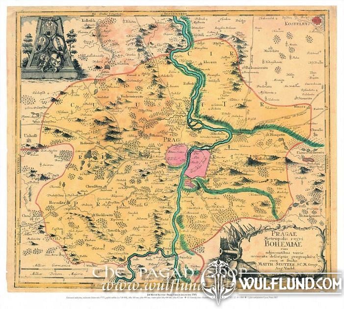 PRAGUE, 1757, Matthias Seutter, historical map, replica cartes ...