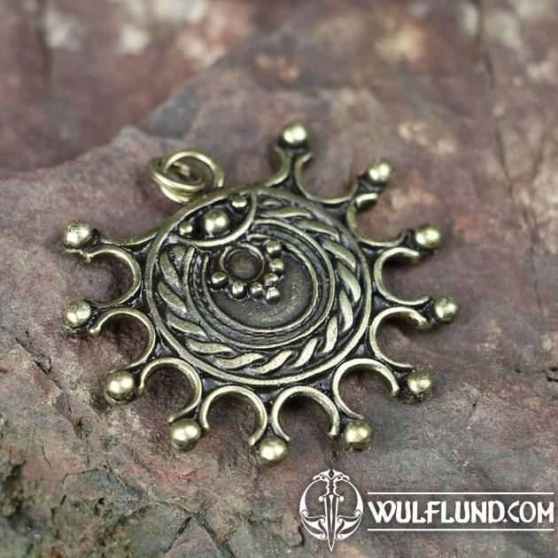 DEVANA, Slavic solar pendant, zinc, antique brass Drakkaria All ...