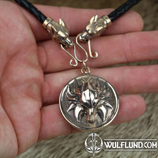 SLAVIC WOLF necklace, bronze, leather Drakkaria bronze historical ...