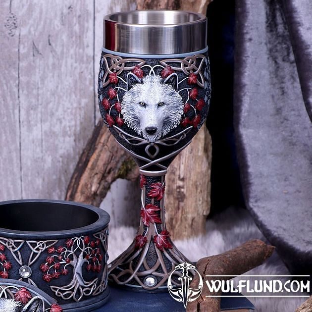 Lisa Parker Guardian of the Fall White Autumn Wolf Goblet mugs, goblets ...