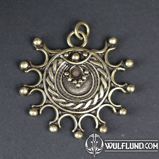 DEVANA, Slavic solar pendant, zinc, antique brass Drakkaria All ...