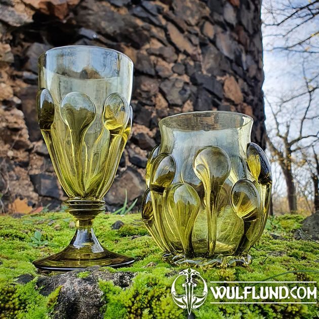 PERCHTA, BOHEMIAN MEDIEVAL GOBLET, green forest glass historical glass ...