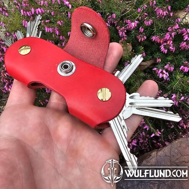 GOTHICA, medieval style leather key ring with screws, red keychains ...
