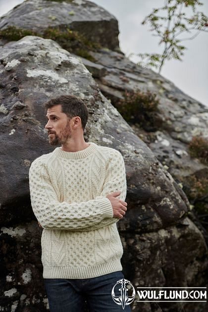 ARAN Woolen light, Merinowolle Herren Irland weiß Irische Wollpullover Wollprodukte Wir lassen ...