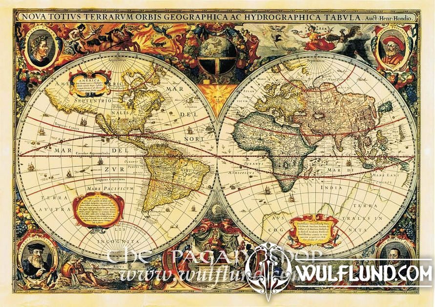 WORLD 1595, HONDIO, historical map, replica historical maps Books, Maps ...