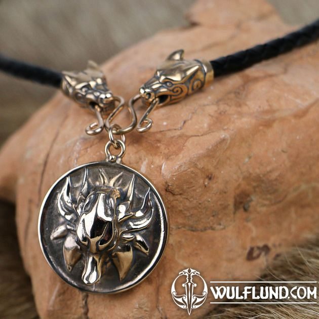 SLAVIC WOLF necklace, bronze, leather Drakkaria bronze historical ...