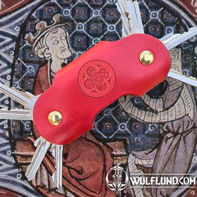 GOTHICA, medieval style leather key ring with screws, red keychains ...