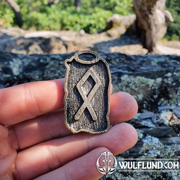 OTHILA - Futhark, rune pendant, zinc antique brass Drakkaria rune ...
