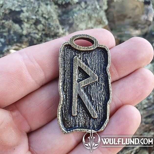 RAIDHO - Rune Pendant zinc ant. brass Drakkaria rune pendants amulets ...