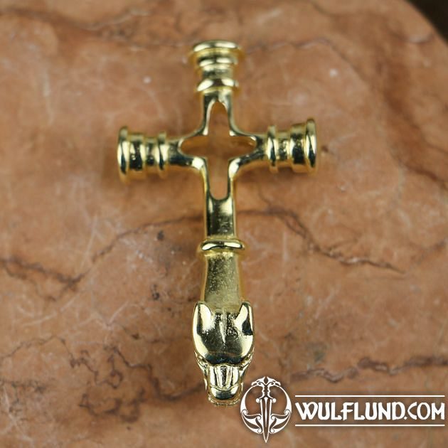 FENRIR, Icelandic wolf cross, gold plated pendant Drakkaria viking ...