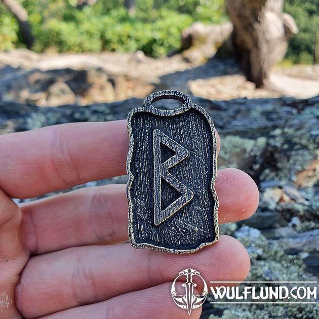 BERKANO - Rune Pendant, Zinc ant. brass Drakkaria rune pendants amulets ...