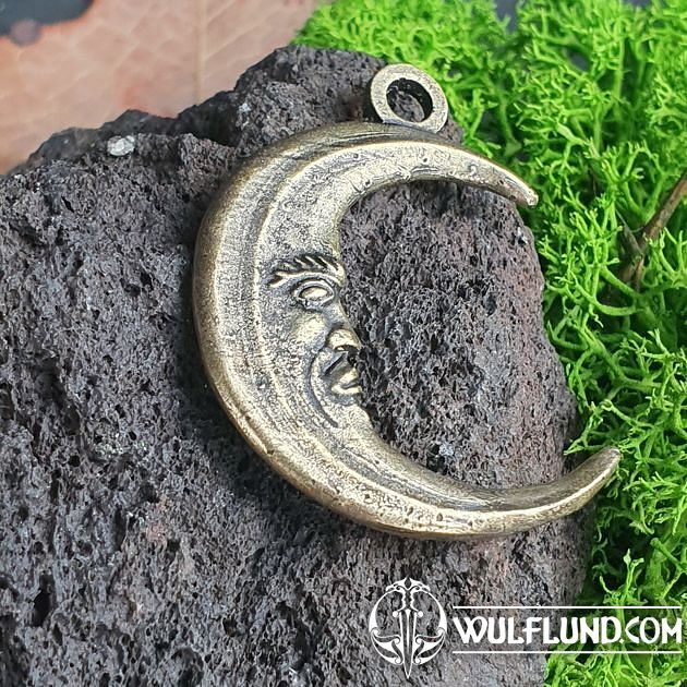MOON with face, amulet, zinc, old brass Drakkaria All pendants, our ...