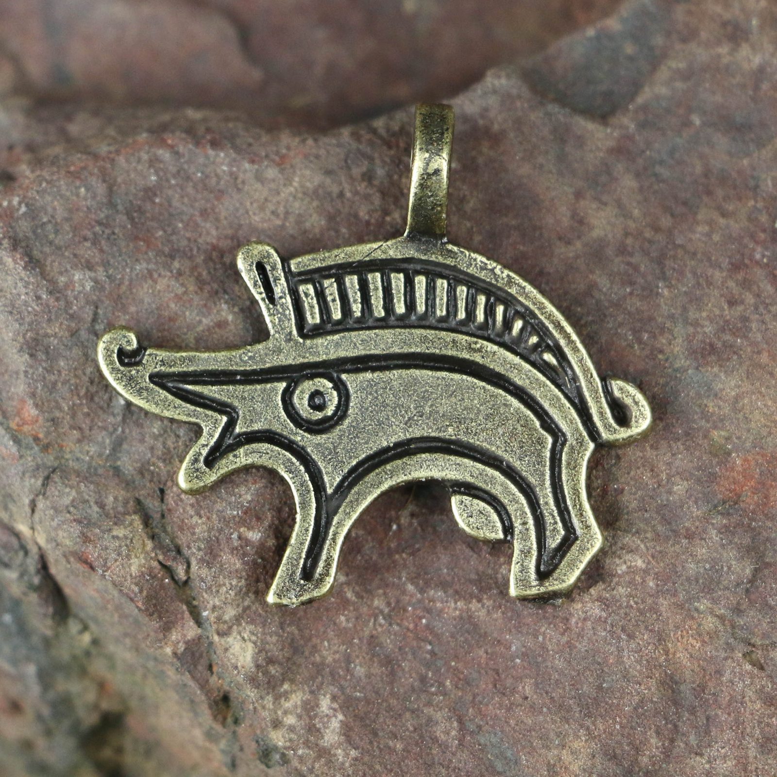 GERMANIC BOAR, pendant, zinc, antique brass Wulflund