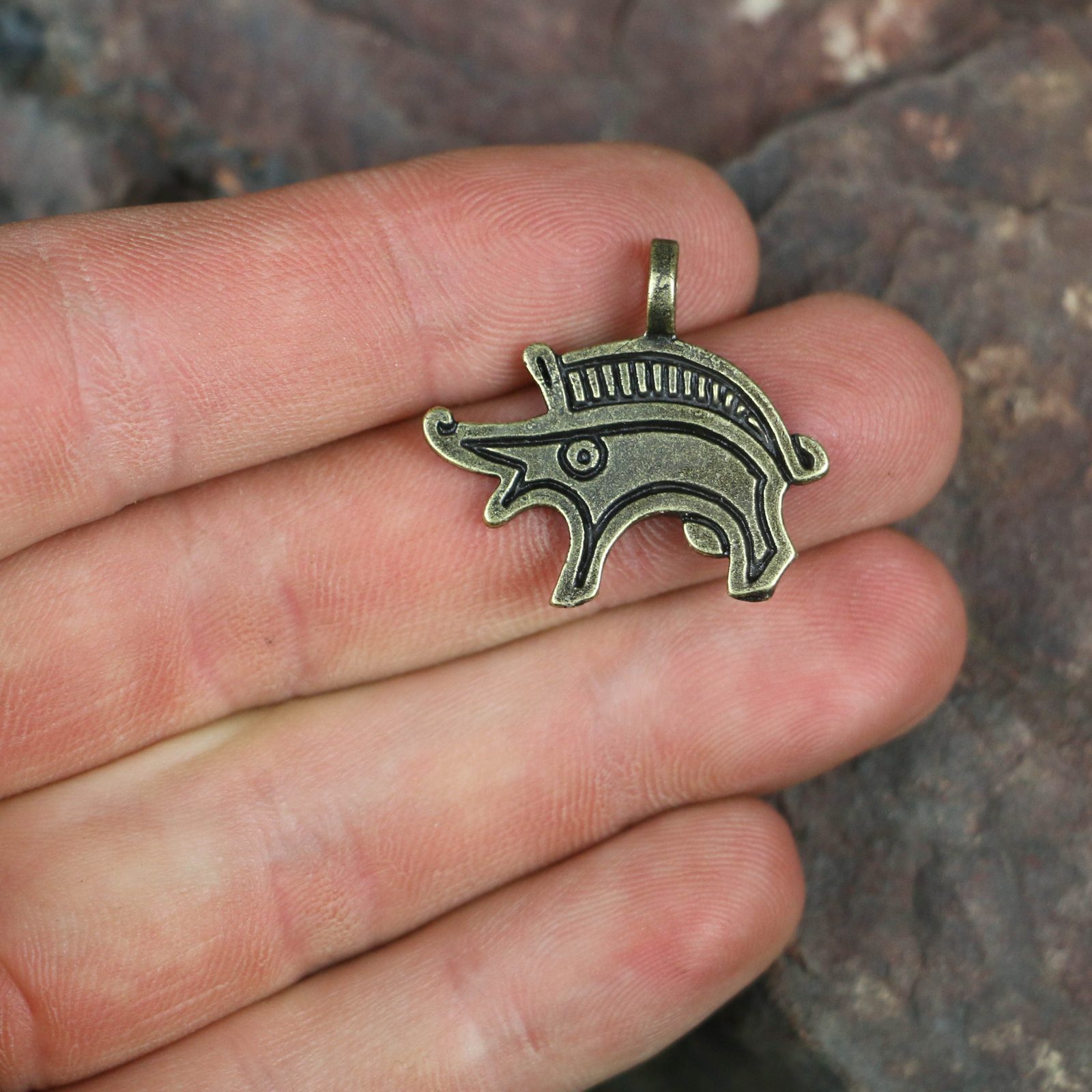 GERMANIC BOAR, pendant, zinc, antique brass Wulflund