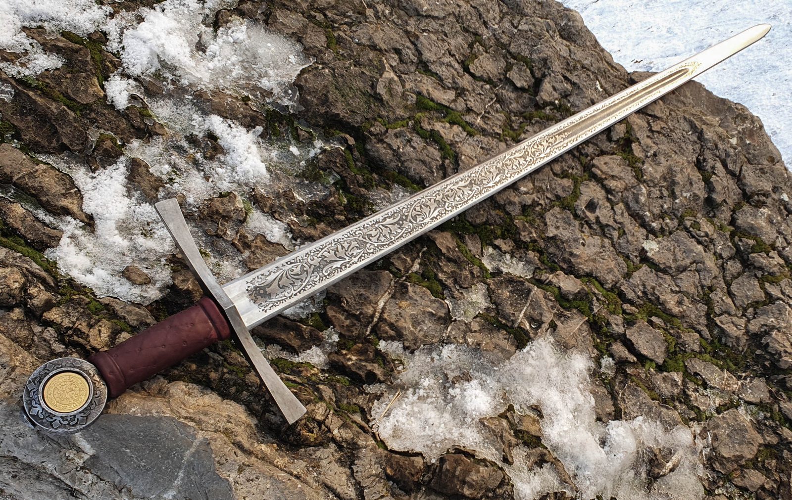 FLORAL ONE-HANDED SWORD etched FULL TANG, sharp Arma Epona Medieval ...