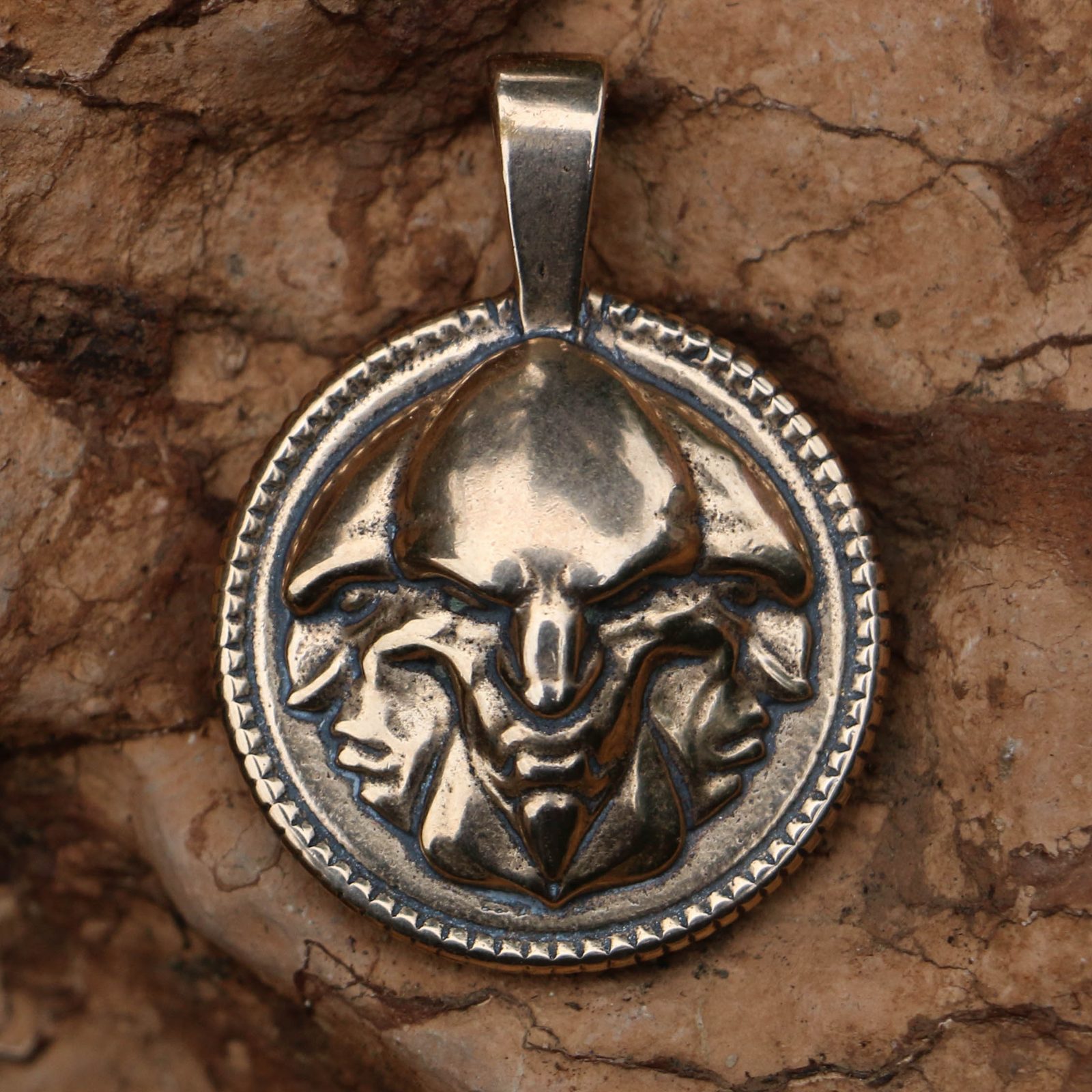 TRIGLAV Slavic God, bronze pendant Wulflund