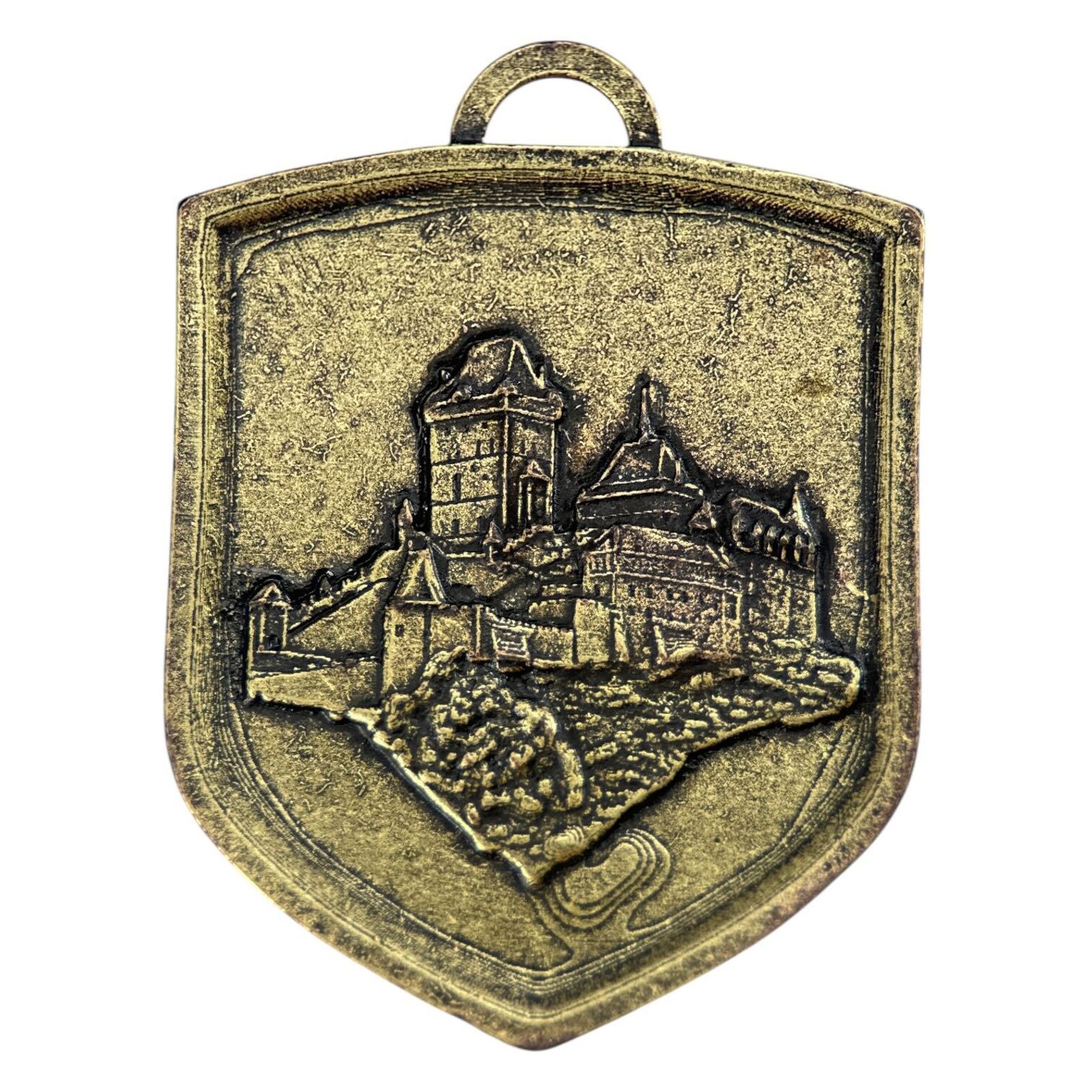 Karlstejn Castle, medieval shield, zinc, old brass Wulflund