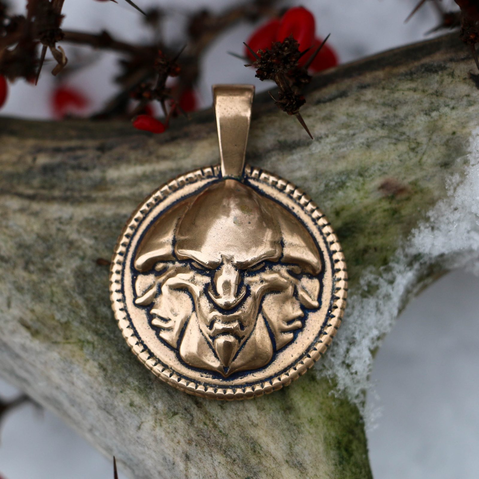 TRIGLAV Slavic God, bronze pendant Wulflund