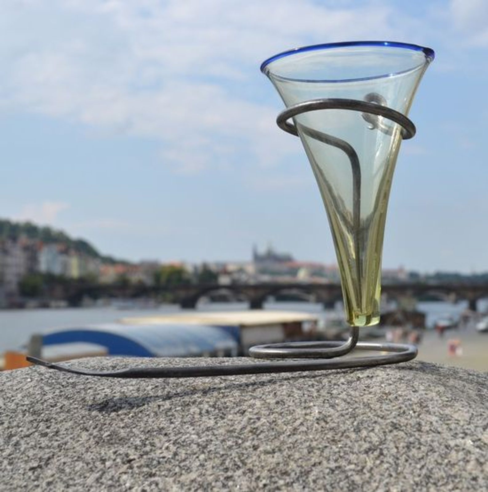 VIKING CONE BEAKER, glass with forged stand, replica Wulflund