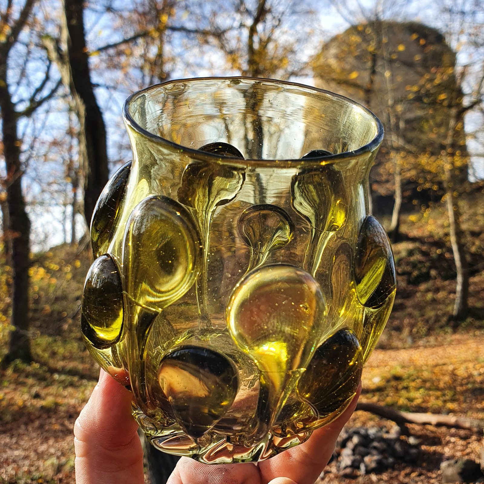 MEDIEVAL GOBLET - BOHEMIA, green forest glass Wulflund