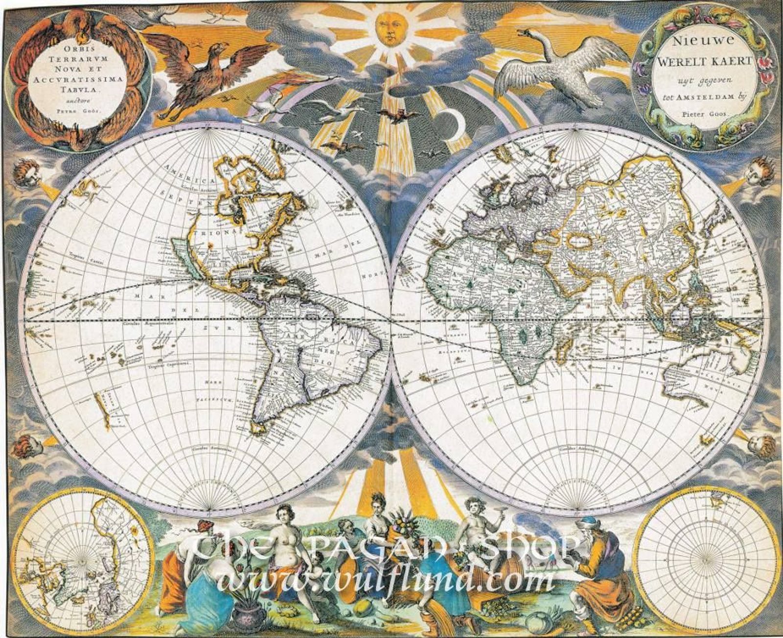 WORLD 1670, Pieter Goos, historical map, replica Wir lassen Geschichte ...