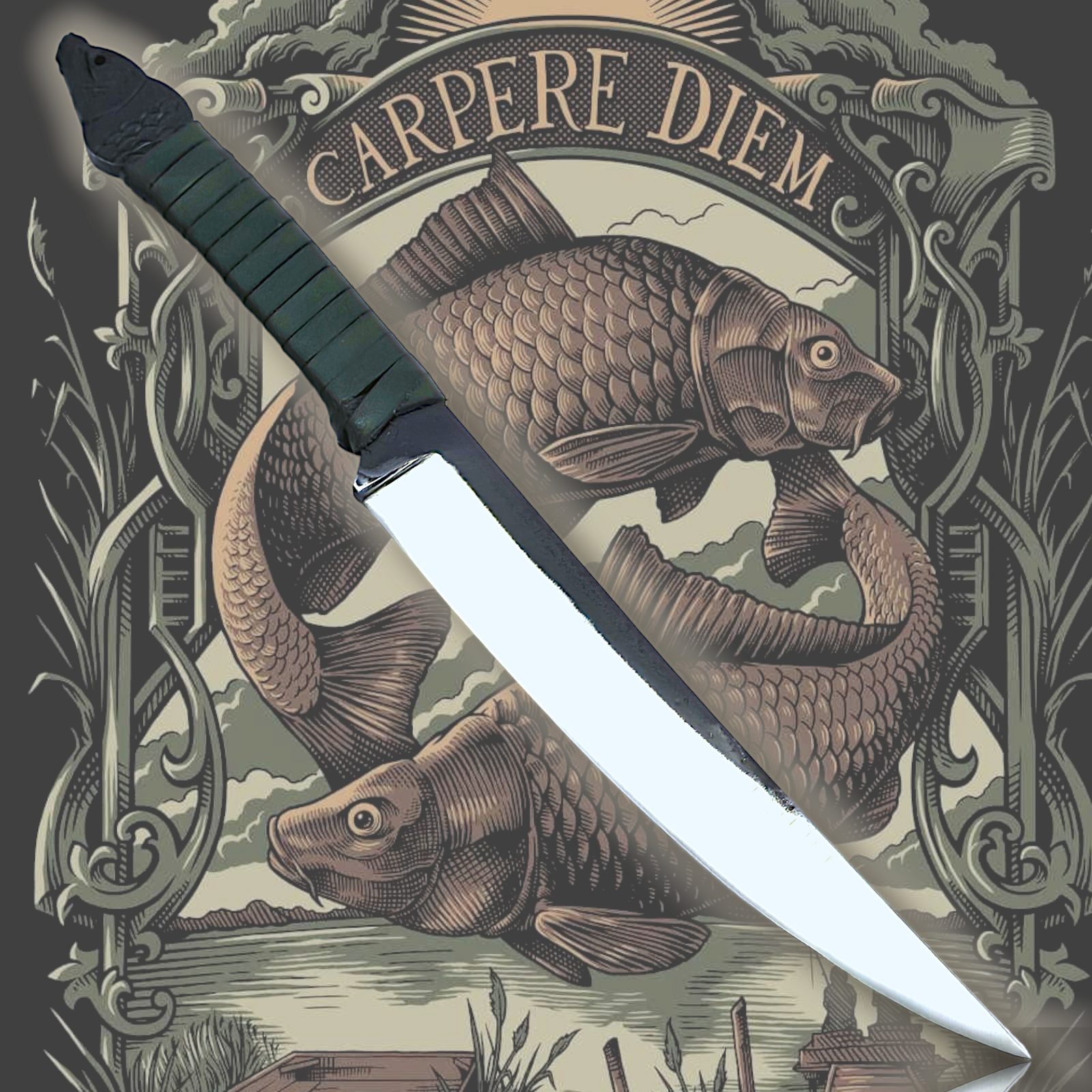 CARP, fishing knife and leather sheath Wulflund