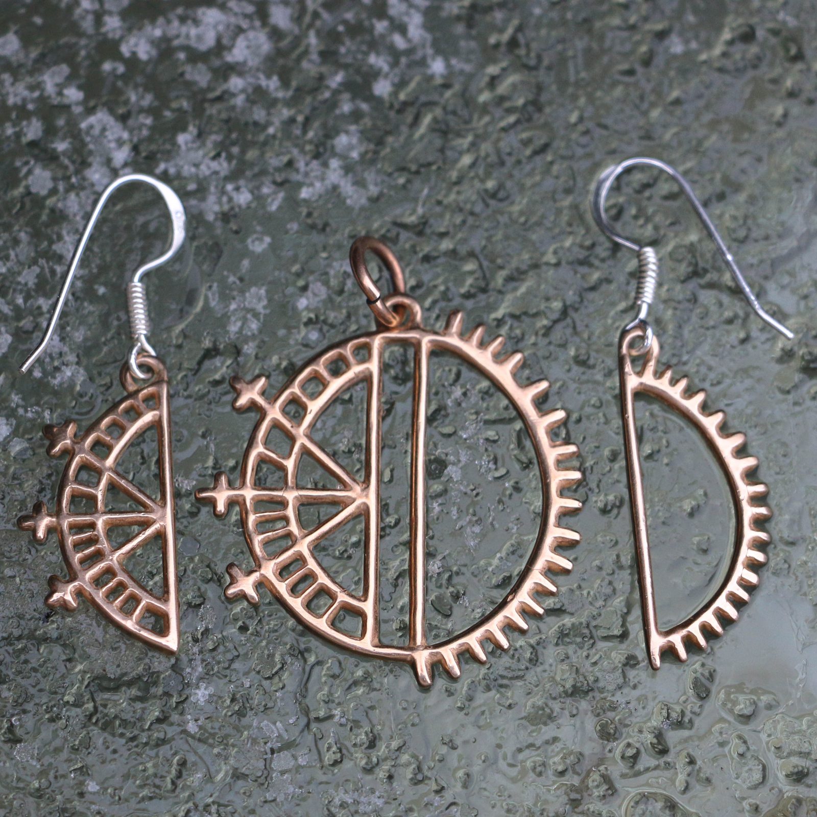 BEAIVI and MANO, Saami Sun and Moon, jewellery set, bronze Drakkaria ...