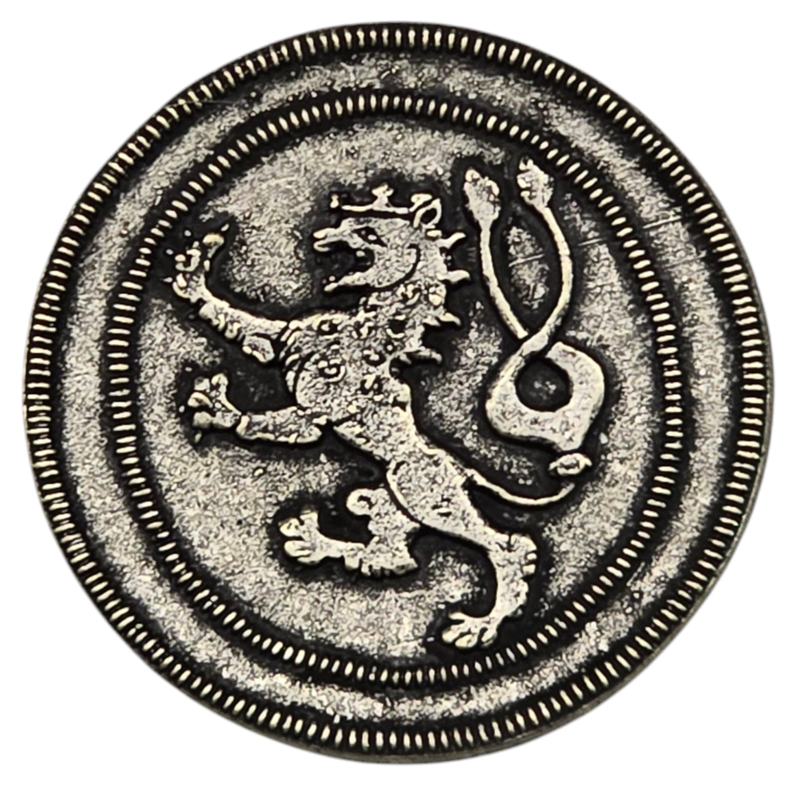 Karlstejn Castle and Czech Lion, coin - zinc, antique silver Wulflund