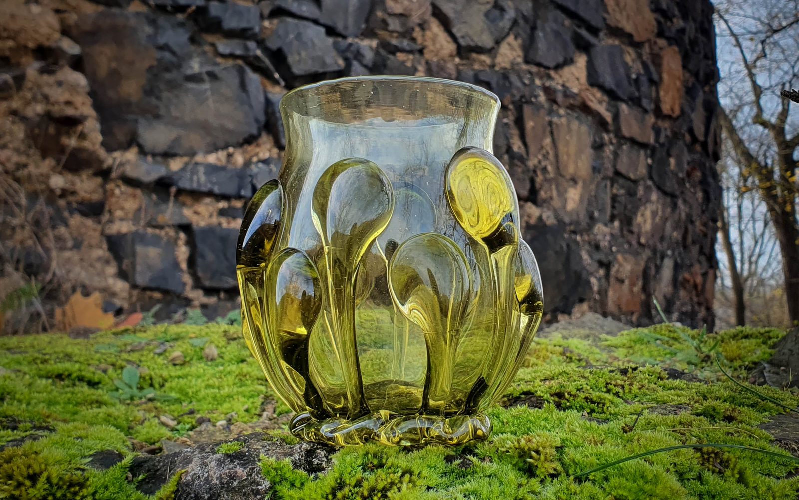 MEDIEVAL GOBLET - BOHEMIA, green forest glass Wulflund