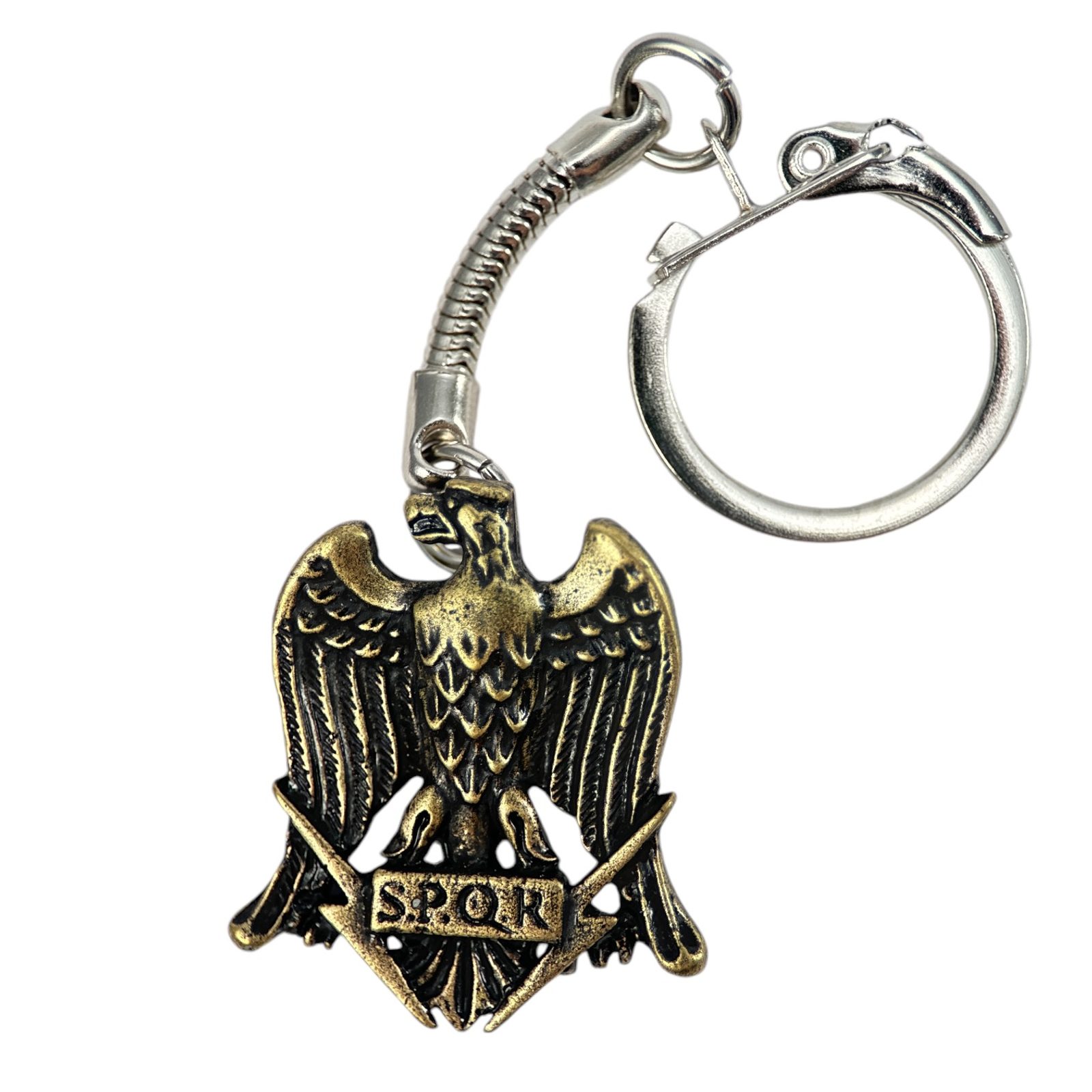 Aquila, Roman eagle S.P.Q.R. keyring, zinc old brass Wulflund