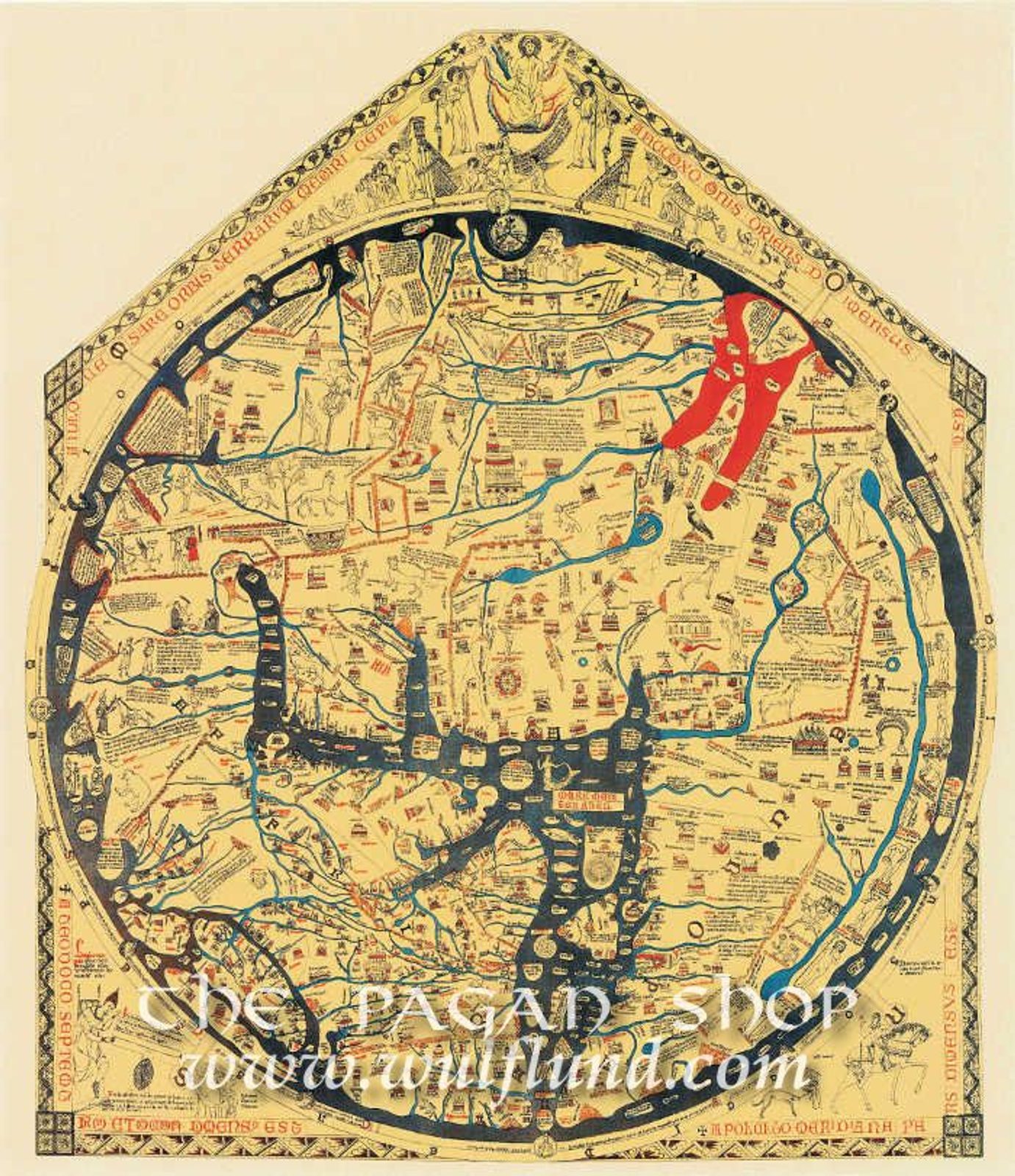 Hereford Mappa Mundi cca 1290, historical map, replica Wulflund