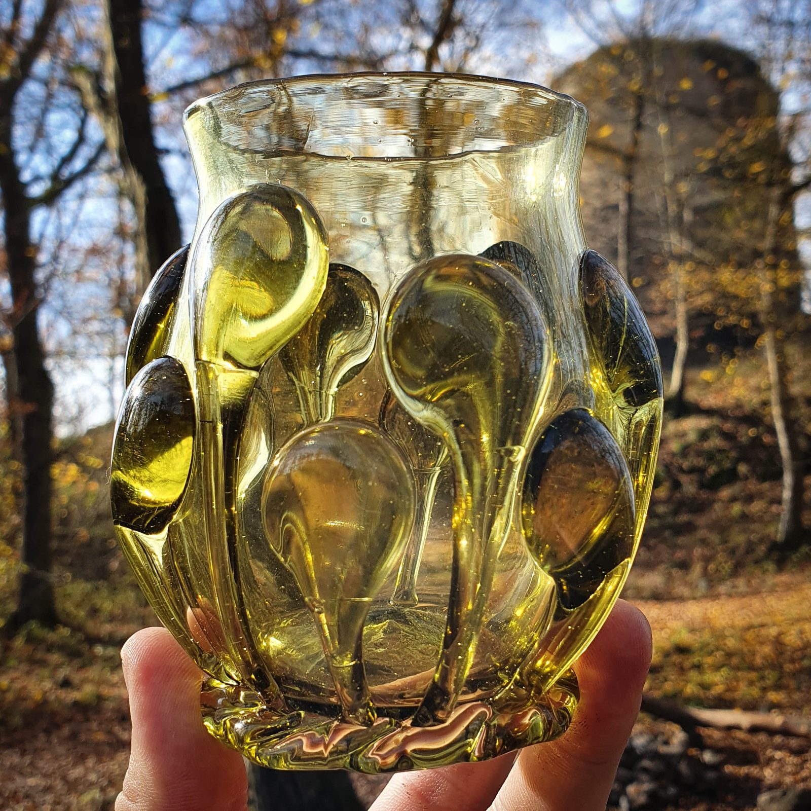 MEDIEVAL GOBLET - BOHEMIA, green forest glass Wulflund