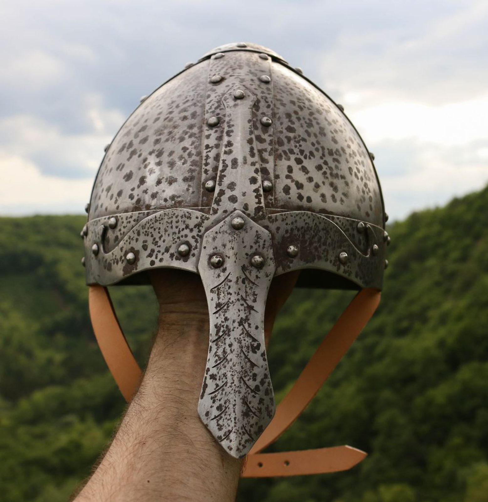 NORMAN NASAL HELMET DECORATED with Patina 1.5mm Viking Helmets Helmets ...