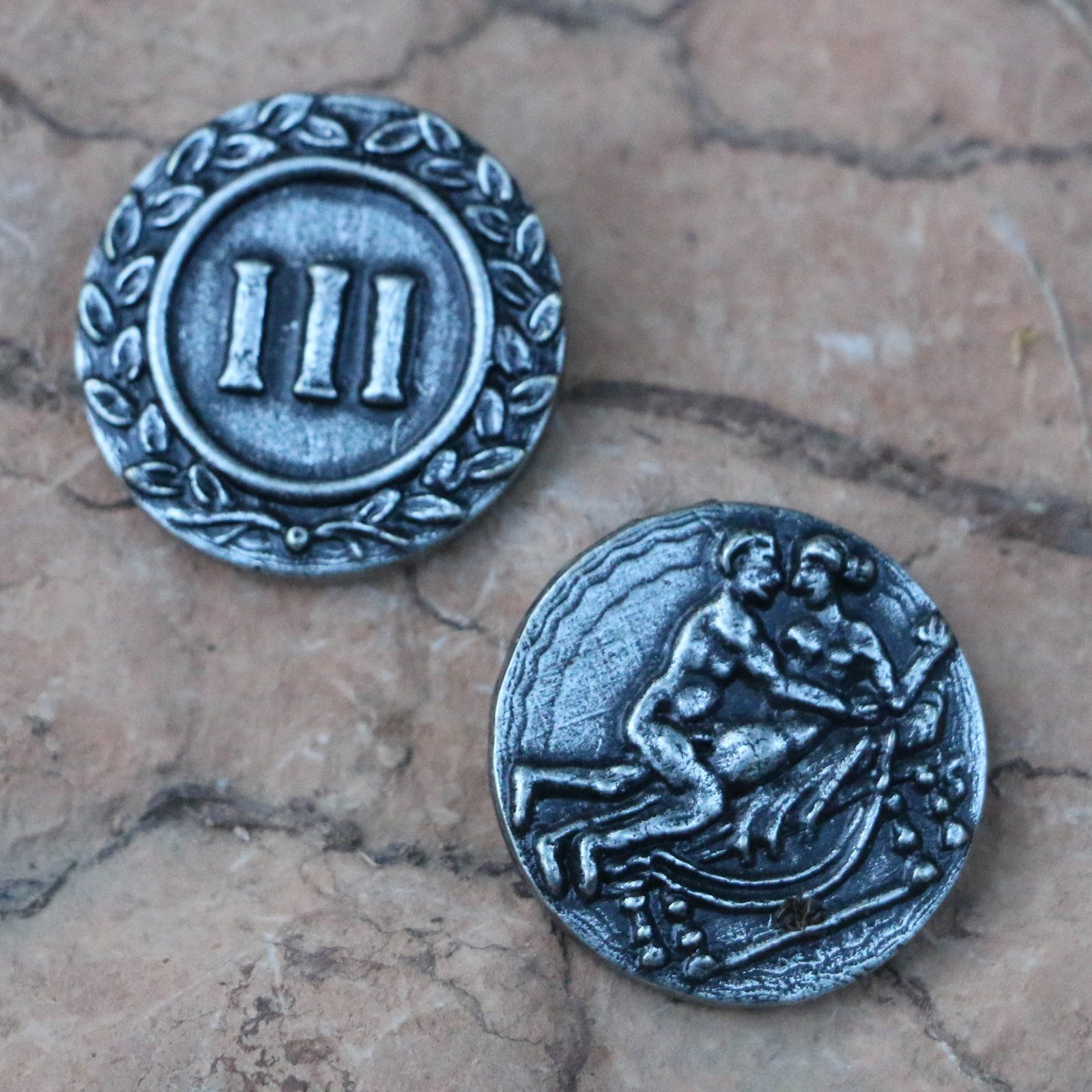 SPINTRIAE, Monnaie érotique 7 pièces et porte-monnaie - Pompéi, zinc ...