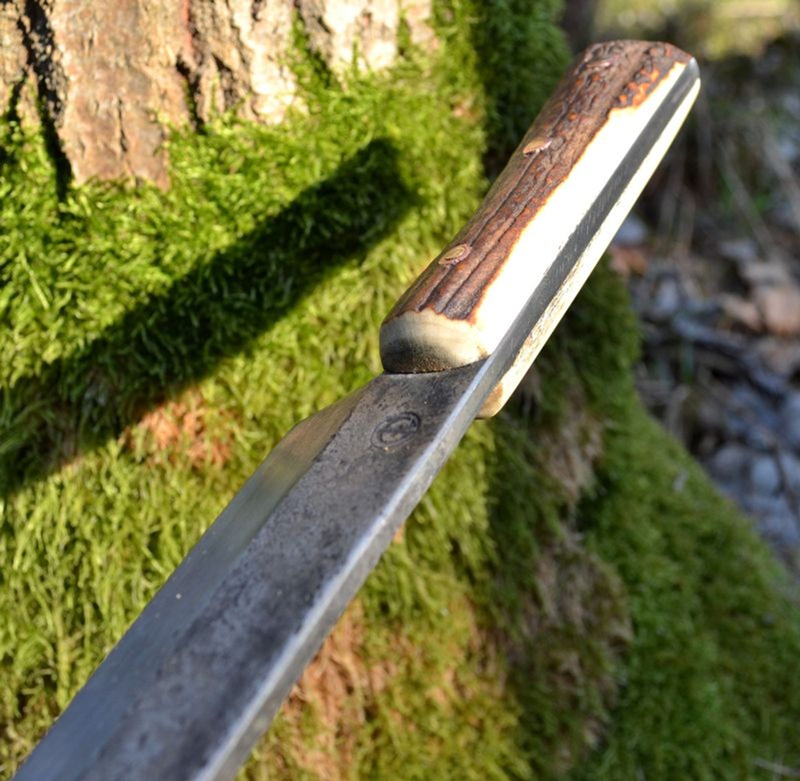 SEAX, hand forged long knife, antler Wulflund