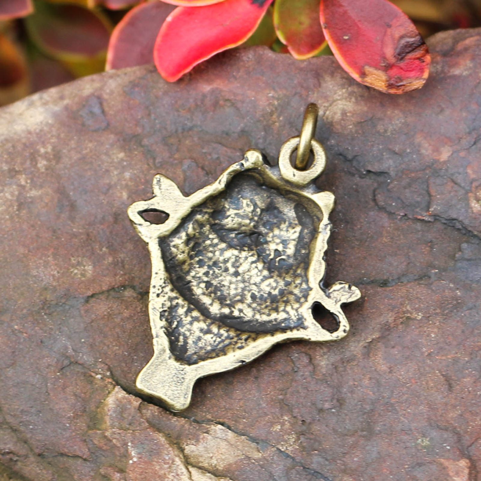 Owl on Branch, amulet, zinc ant. brass Wulflund
