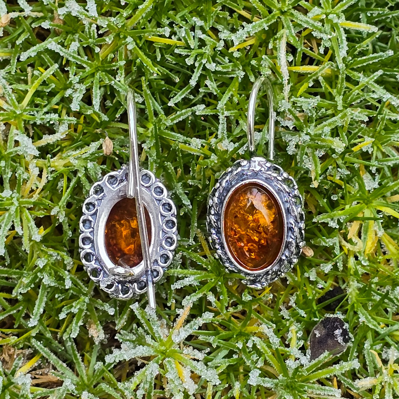 MEDIEVALEUM, silver earrings, amber, Ag 925 Wulflund