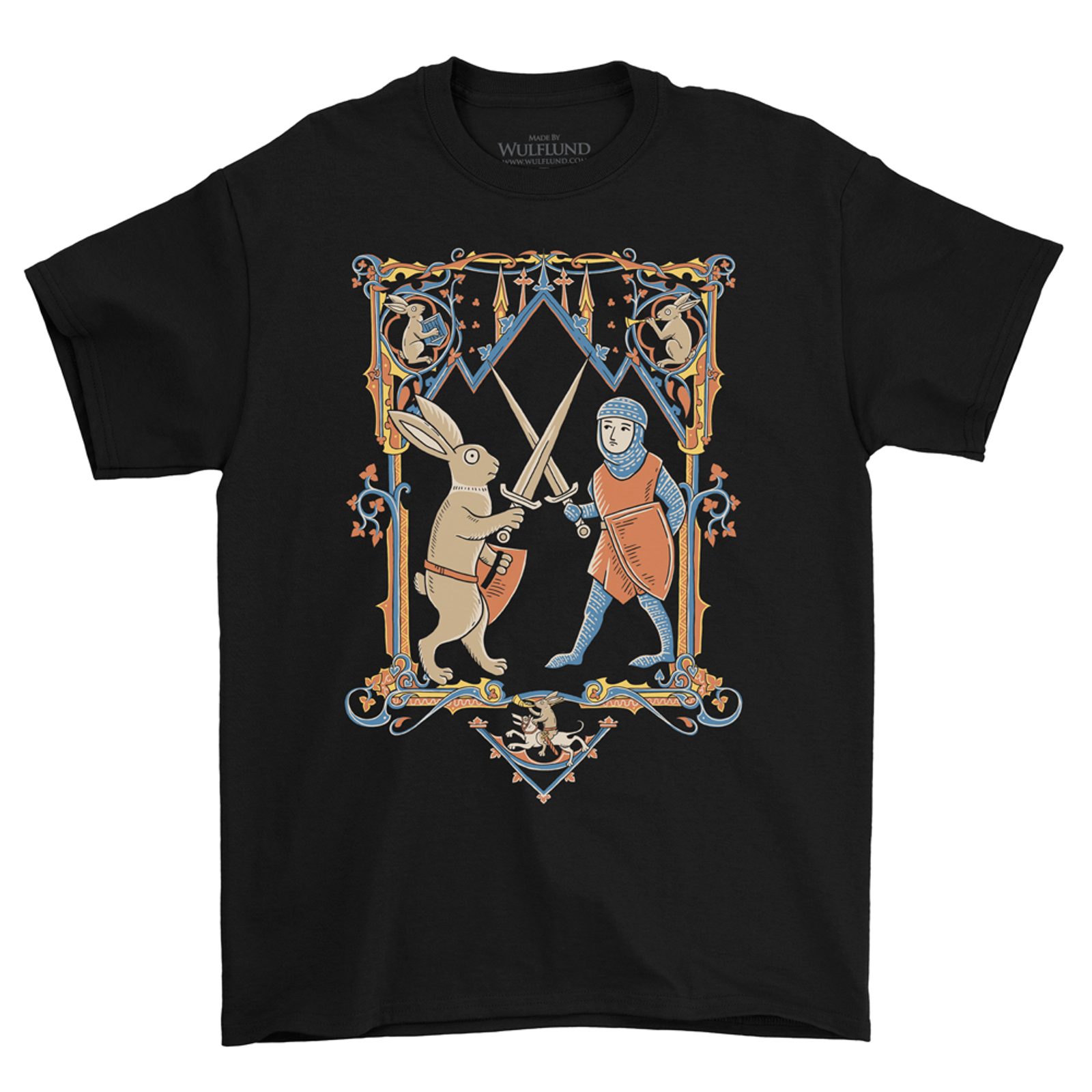 DUEL - medieval Rabbit and Knight, t-shirt, black Drakkaria Pagan T ...