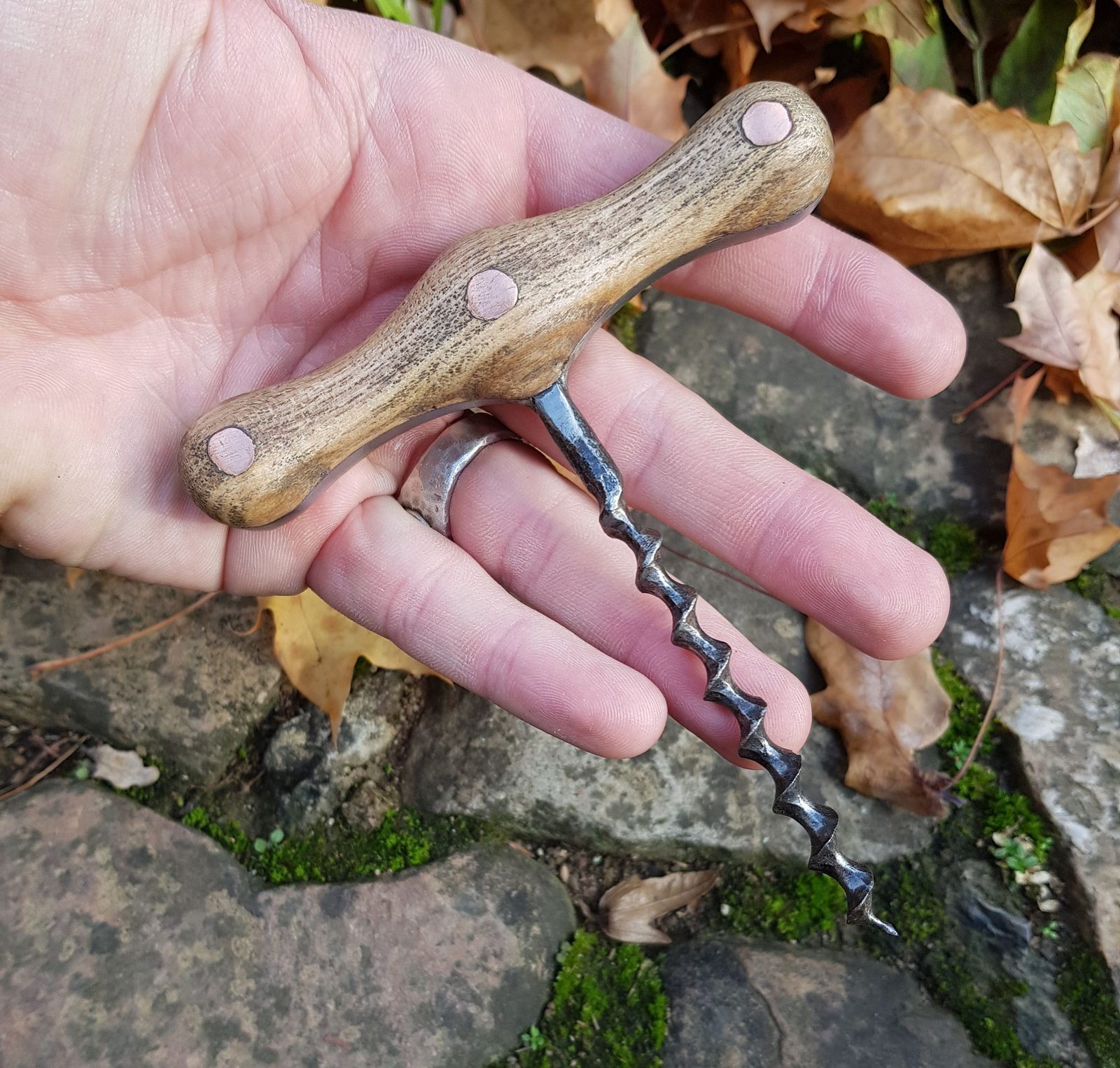 HAND FORGED CORKSCREW, wood and metal Wulflund