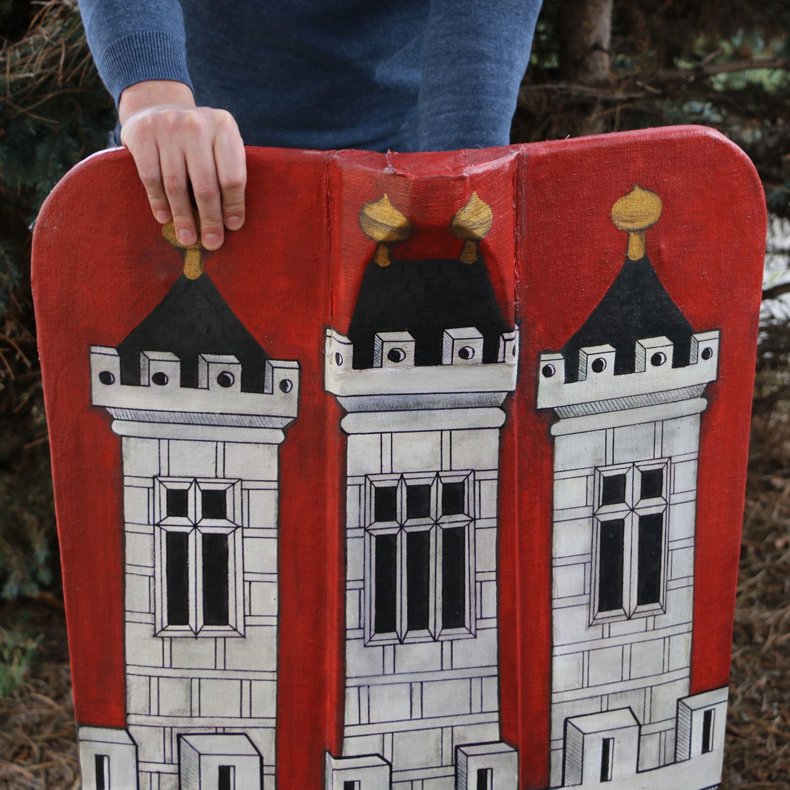 HUSSITE PAVISE SHIELD, hand-painted wooden shield PRAGUE Wulflund