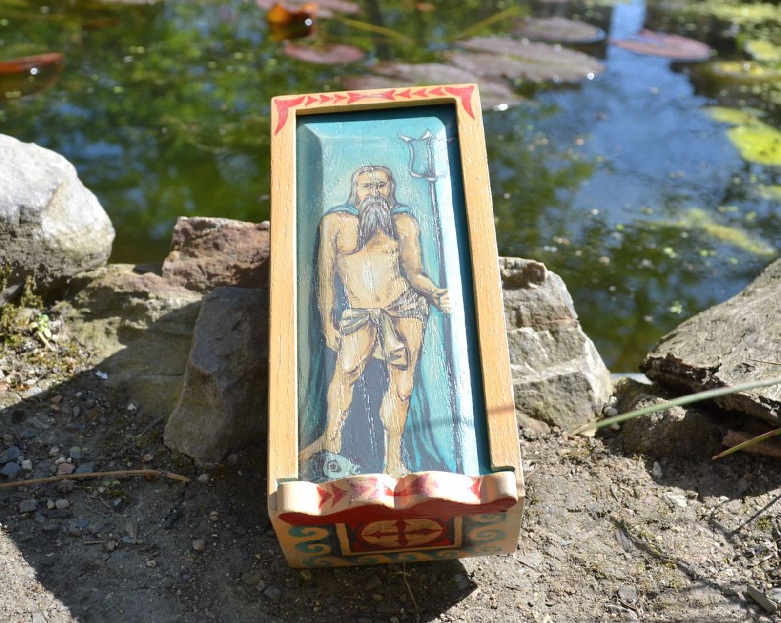 NEPTUNUS, Ancient Rome Wooden Box, replica Wulflund