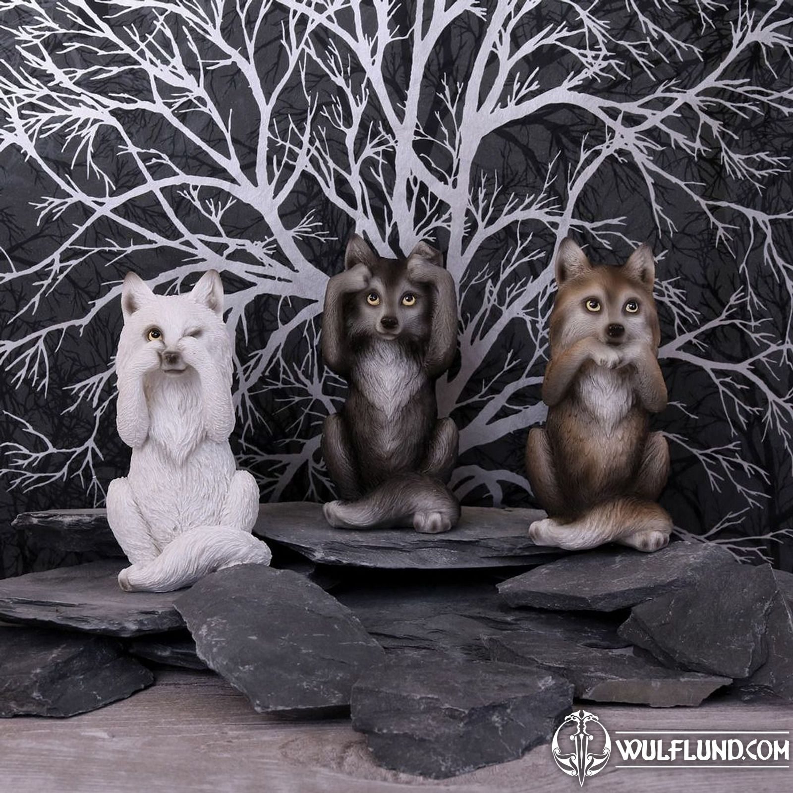 THREE WISE WOLVES, figurines set Naav figures, lamps, cups Decorations ...