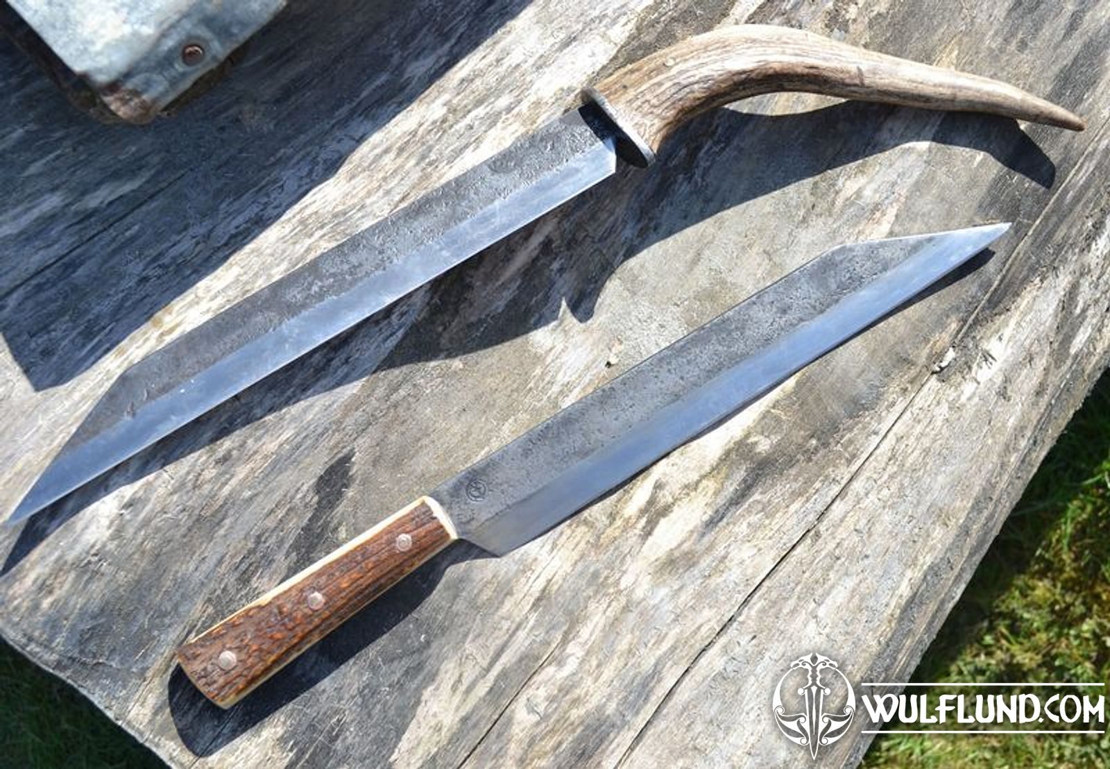 SEAX, hand forged long knife, antler Wulflund