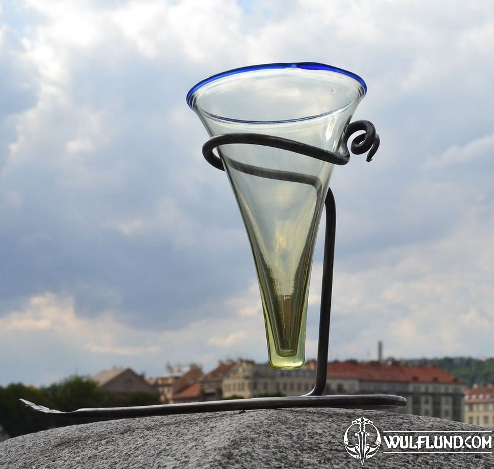 VIKING CONE BEAKER, glass with forged stand, replica Drakkaria ...