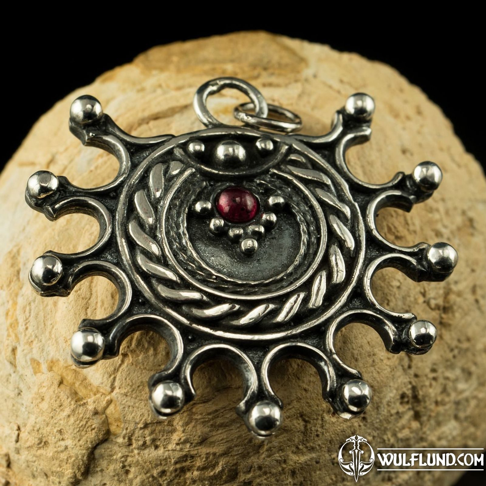 DEVANA, Slavic solar pendant, silver - garnet Drakkaria pendants Silver ...