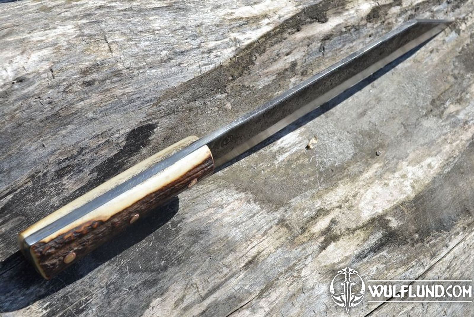 SEAX, hand forged long knife, antler Wulflund
