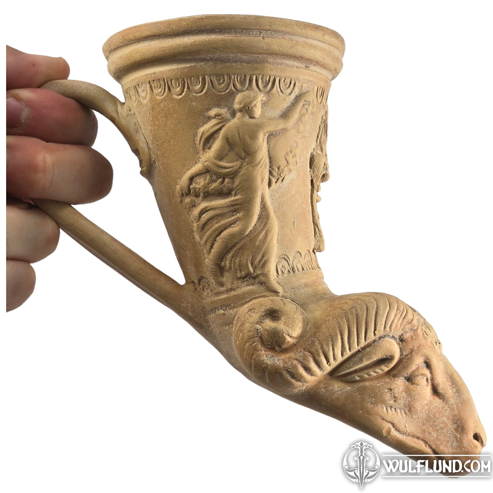 RHYTON - ancient ritual vessel, ram historical ceramics Feasting Wulflund