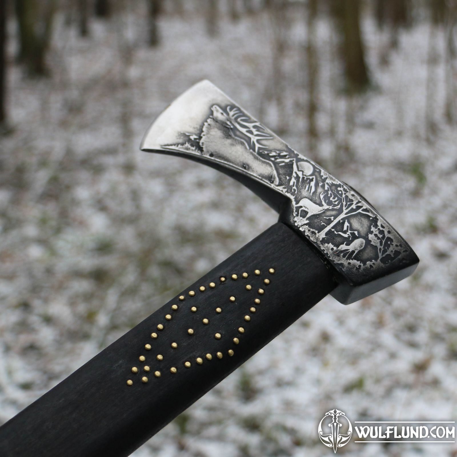 CARPATHIAN VALASKA traditional forged Axe - etched with Wolf and Deer ...