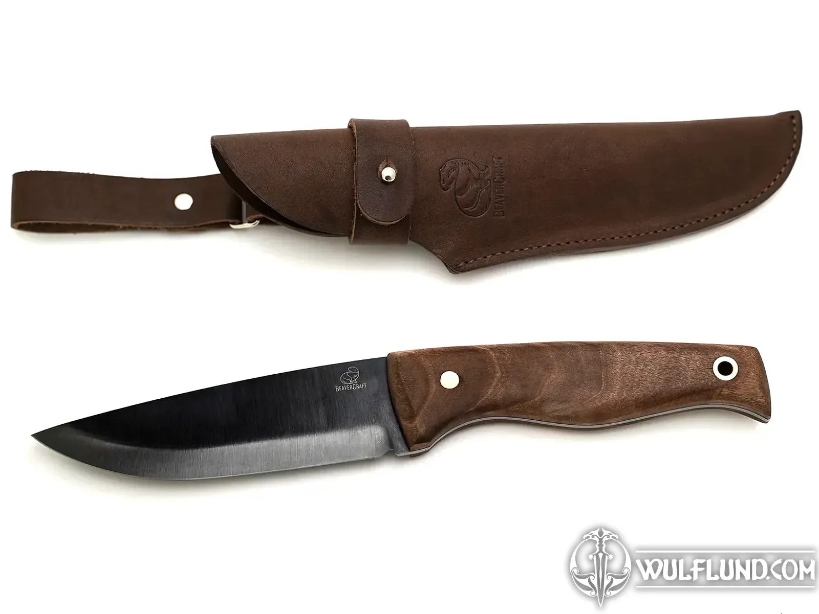 Carbon Steel Fixed-Blade Bushcraft Knife Walnut Handle with Leather ...